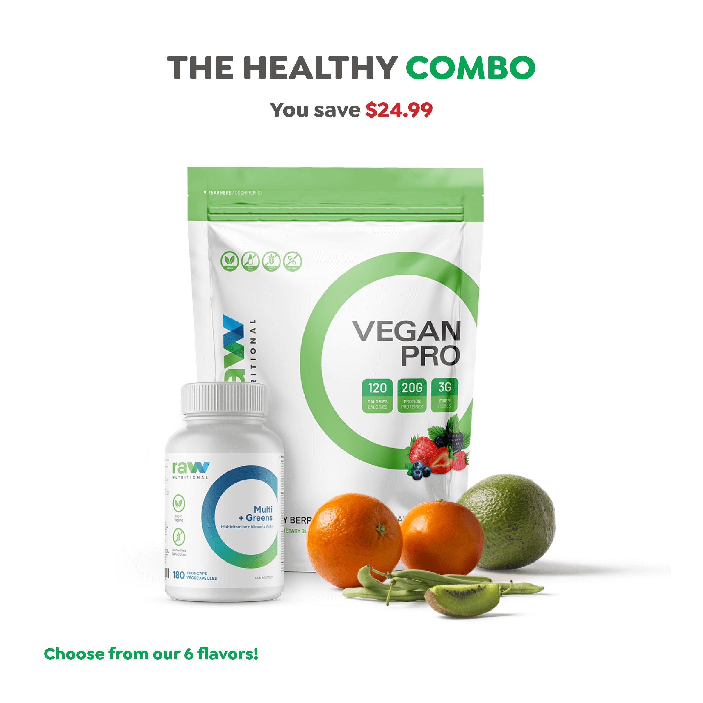 The Healthy Combo - Vegan Pro 2LB + Multi +Greens (180 caps) - RAW ...